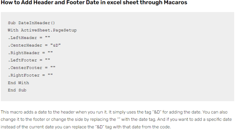 Excel Macros Code To Add Header And Footer Excel Templates