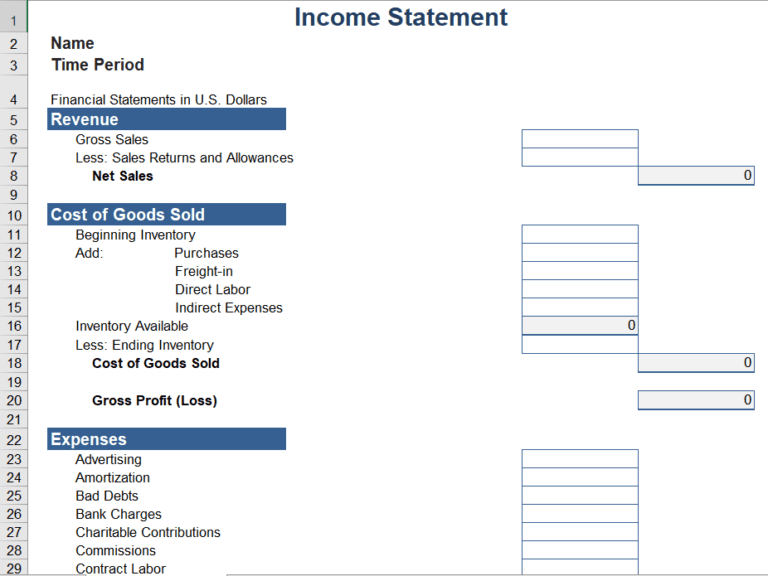 Free financial statement excel template