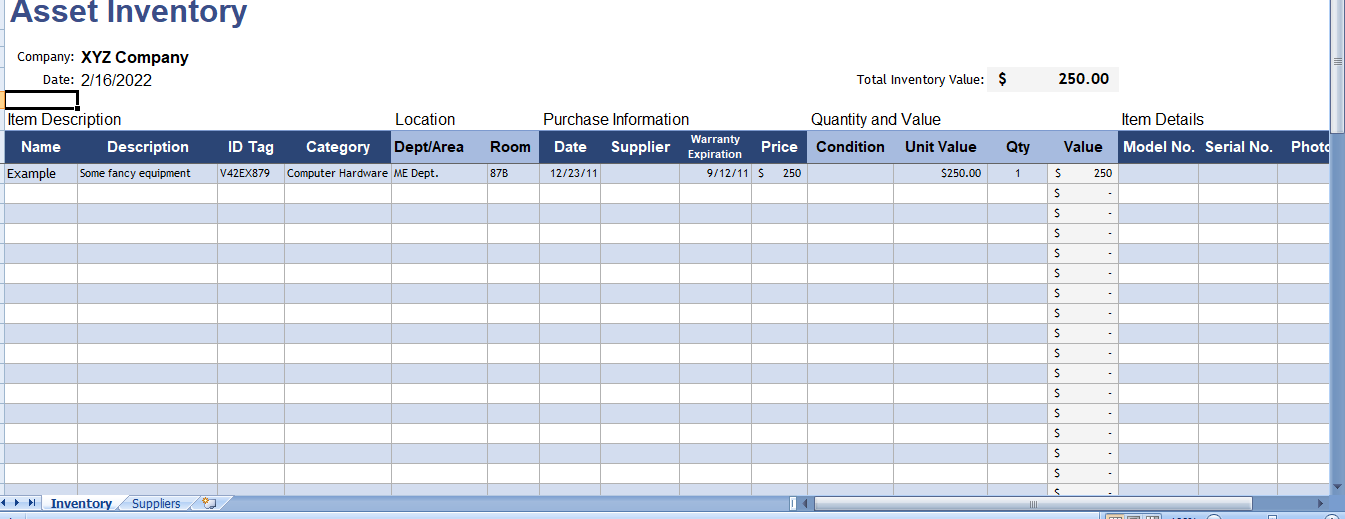 Asset Tracking Excel Templates
