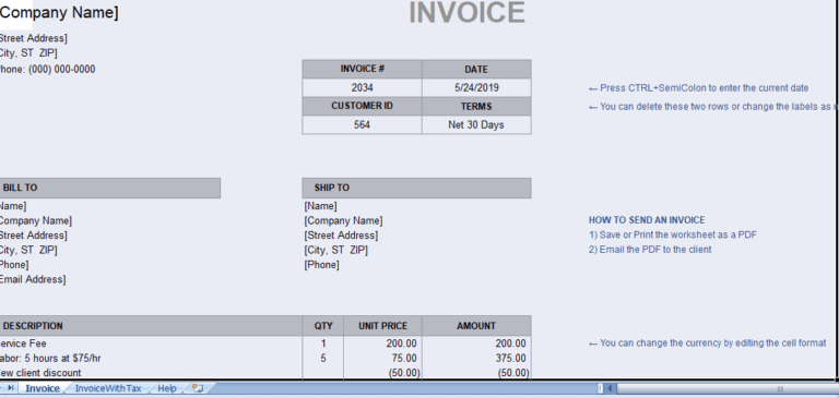 Billing Invoice Template in excel format for free