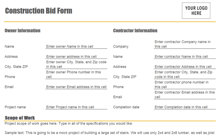 bid comparison template excel - Excel templates