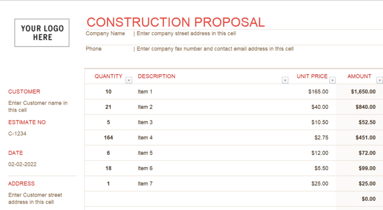 Download Free Construction Proposal Template