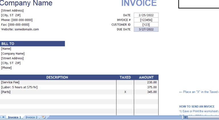 Download Invoice excel Format for free