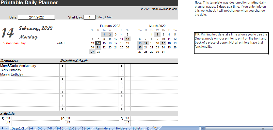 Printable Daily Planner Excel Template For Free