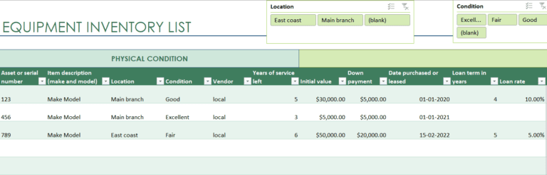 Stock-inventory list - Excel templates