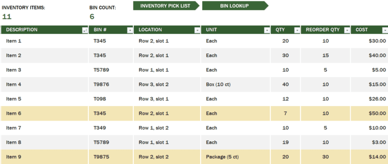 Prepare Warehouse Inventory using our free excel template