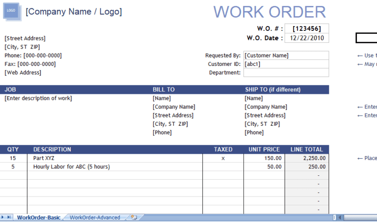 Free Work Order Template in Excel- Streamline Your Job Orders