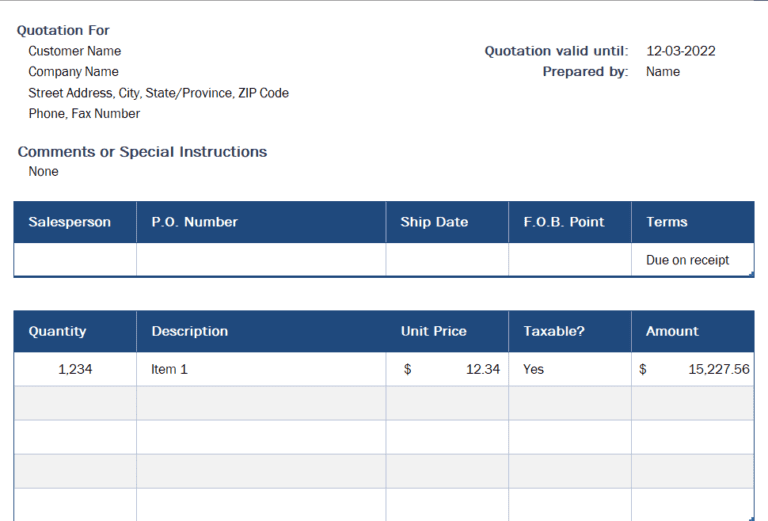 Use our Automated Price Quotation Template