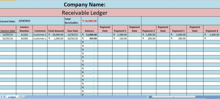 Accounts Receivable excel template for free
