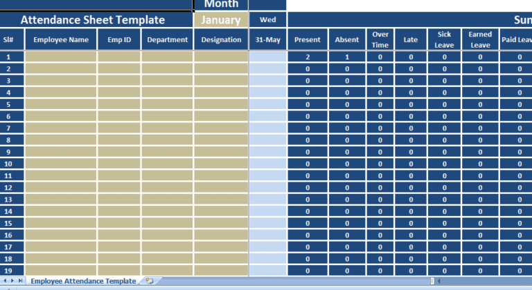 Download Eomployee Attendance Register Format In Excel Sheet