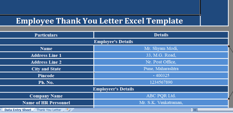Employee Thank You Letter excel template for free
