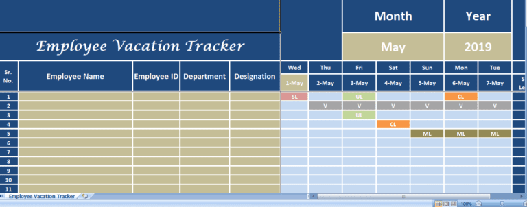 Employee Vacation Tracker excel template for free.