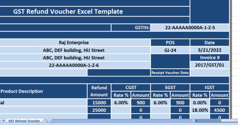 GST Refund Voucher excel template for free