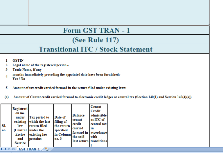 GST TRAN 1 Return excel template for free.