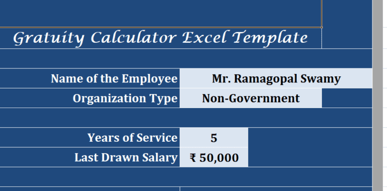 Gratuity Calculator excel template for free