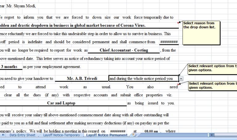 Layoff Notice Letter excel template for free