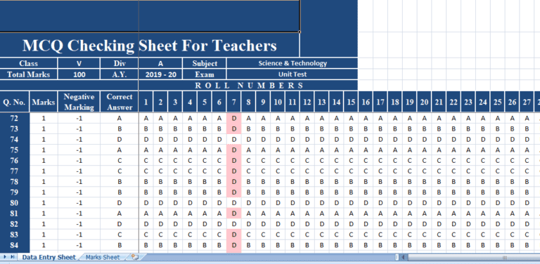 MCQ Test checking sheet excel template for free