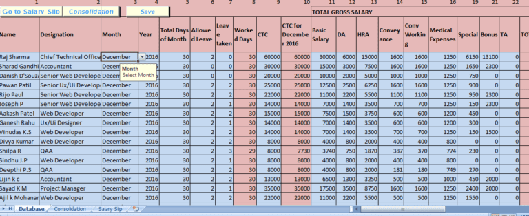 Salary Sheet excel template for free