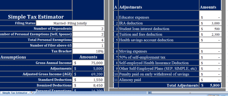 Simple Tax Estimator excel template for free