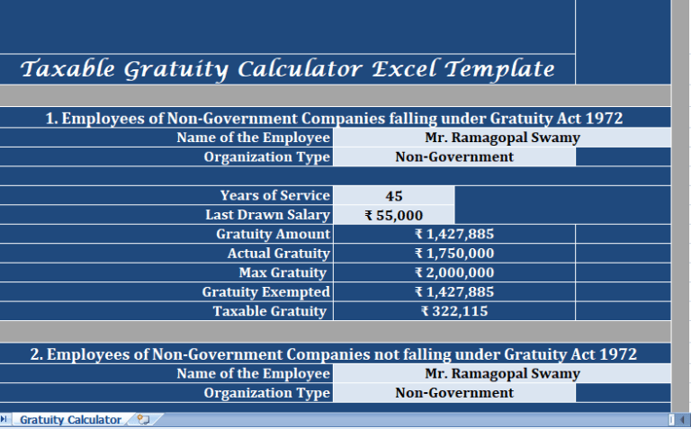 Taxable Gratuity Calculator excel template for free