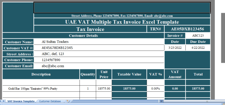 UAE VAT Multiple Tax excel template for free