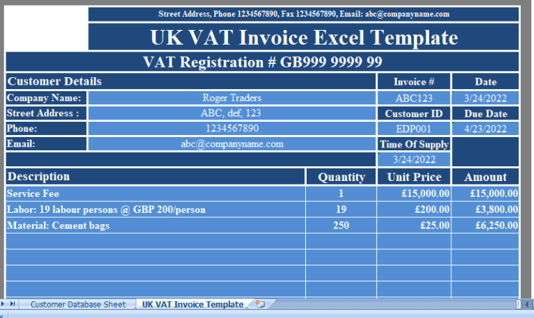 UK VAT Invoice excel template for free