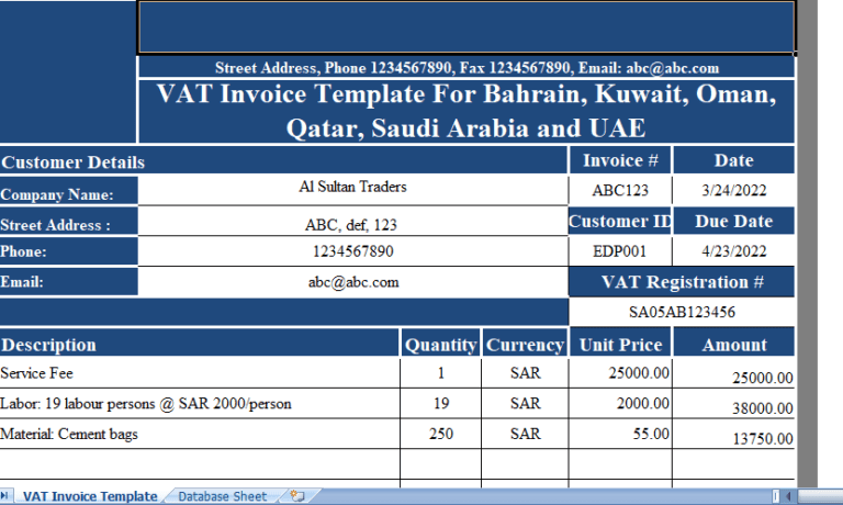 VAT Invoice Template excel template for free.