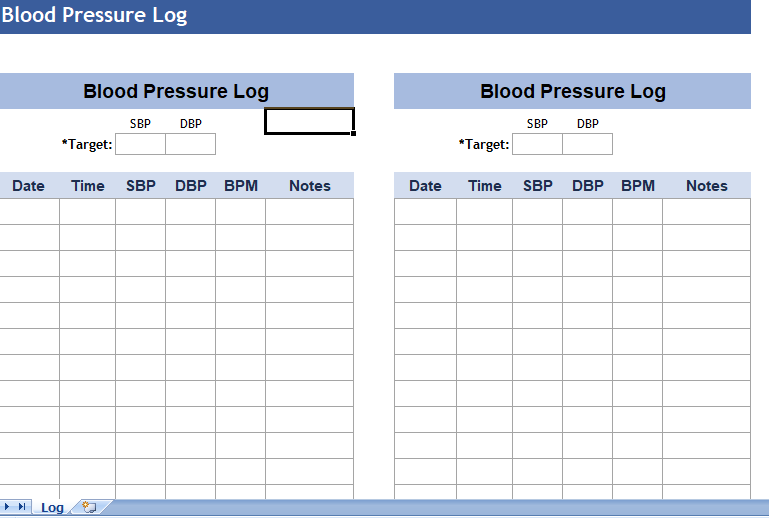 Blood Pressure Log Excel Template For Free