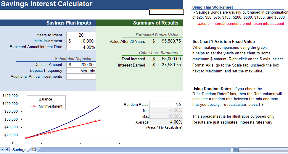 Savings Interest Calculator Excel Template For Free