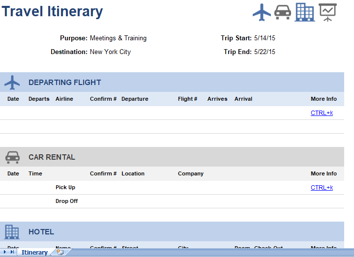 Create Itineraries From Free Excel Template