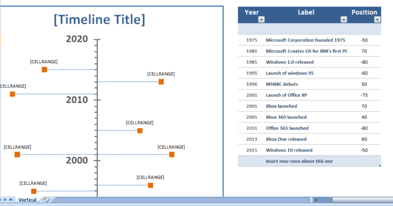 Vertical Timeline excel template for free