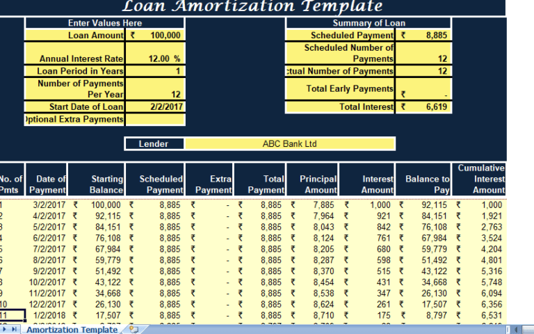 Loan Amortization excel template for free