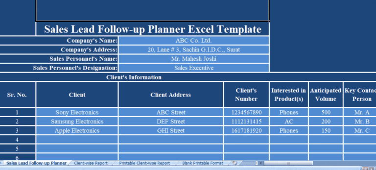 Sales Lead Follow Up Planner excel template for free