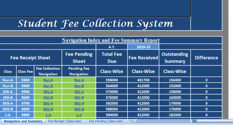 Student Fee Collection System excel template for free