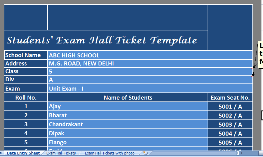 Students Exam Hall Ticket Generator Excel Template For Free