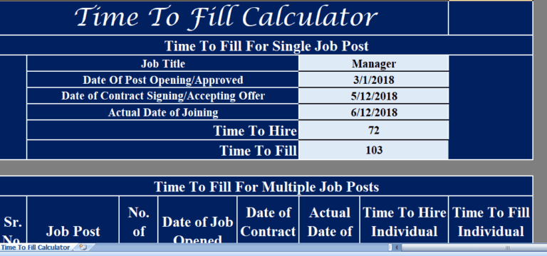 Time To Fill Calculator excel template for free