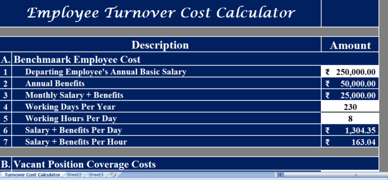 Turnover Cost Calculator excel template for free