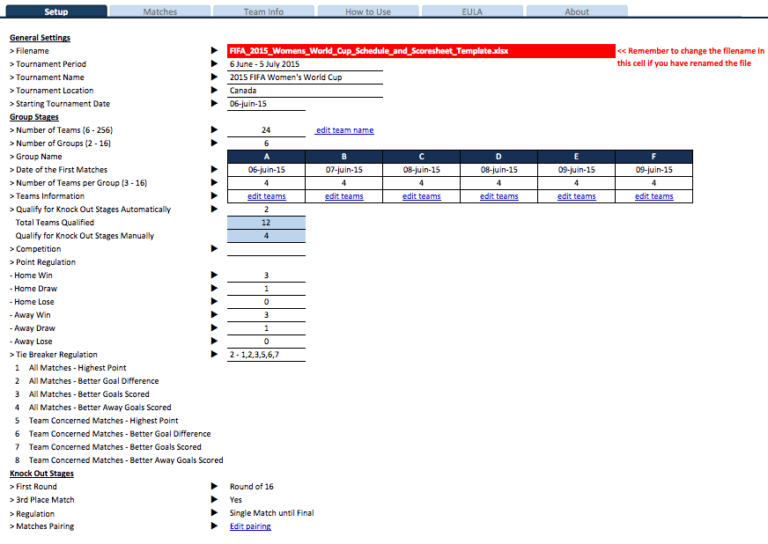 FIFA Women’s World Cup Schedule excel template