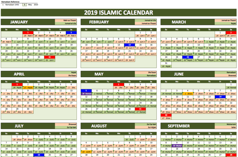 Islamic Calendar excel template for free