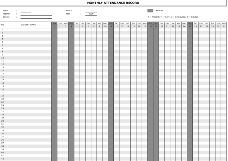 Student Attendance Sheet excel template for free.
