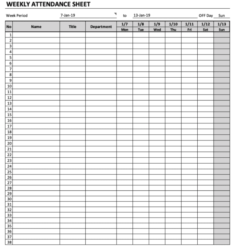 Weekly-Attendance-Sheet-Chart - Excel templates