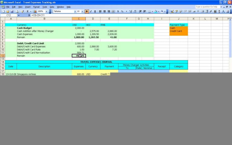 Travel Expense Daily Tracker excel template for free