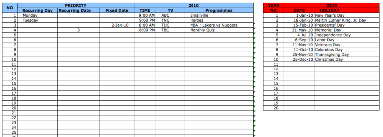 TV Schedule excel template for free.