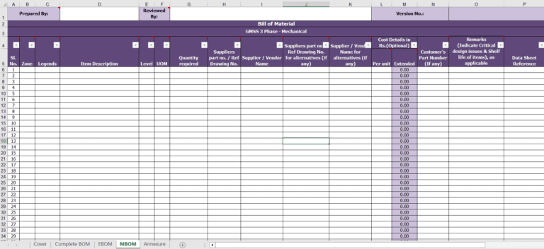 Download Detailed Bill of Material template in Excel Sheet | Free