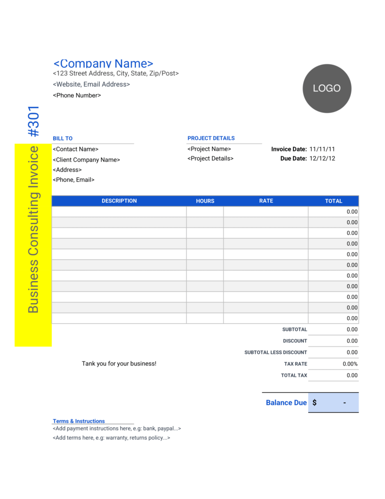 Business Consulting Invoice Format in Excel Template
