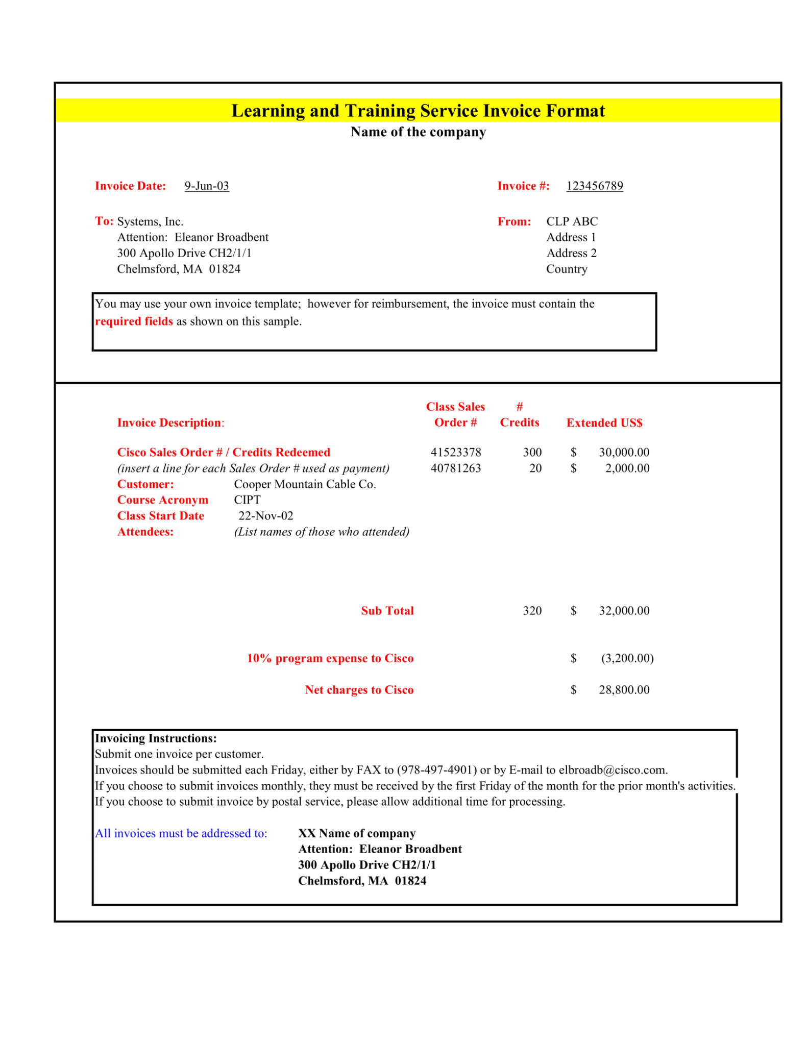 Learning And Training Service Invoice Template Download Now