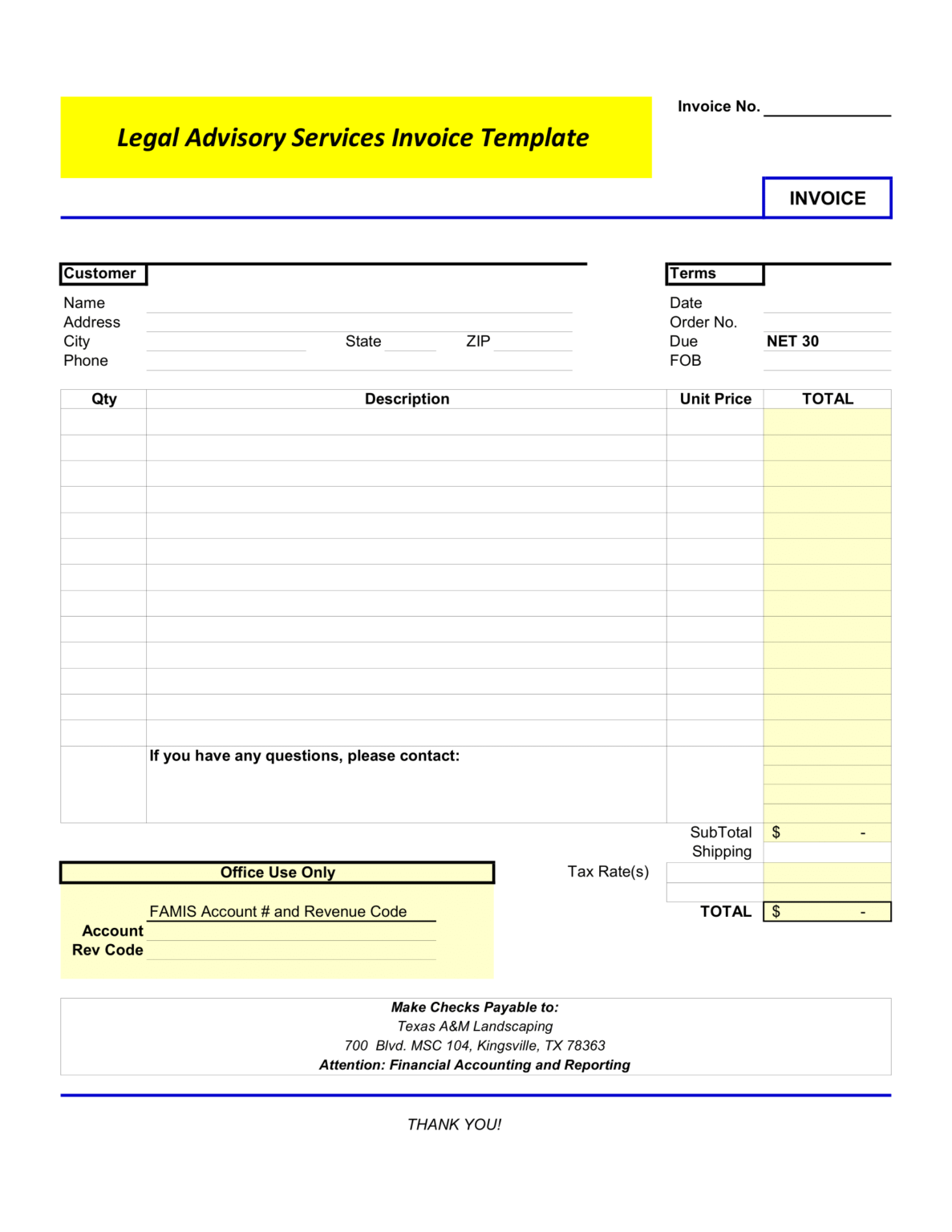 Download Free Legal Advisory Services Invoice Template in Excel