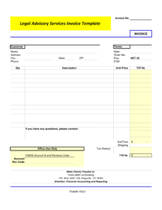 Download Free Legal Advisory Services Invoice Template in Excel