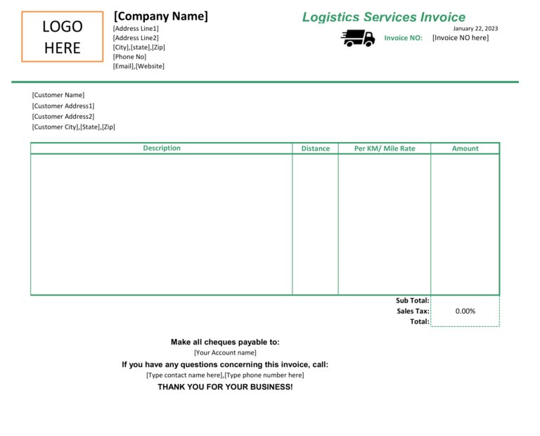 Free Logistics Service Invoice Template - Freight & Cargo Billing