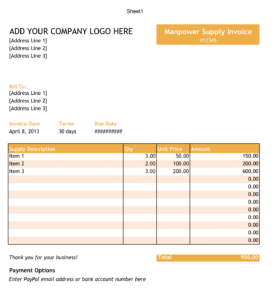 Manpower Supply Invoice Template in Excel for Workforce Billing